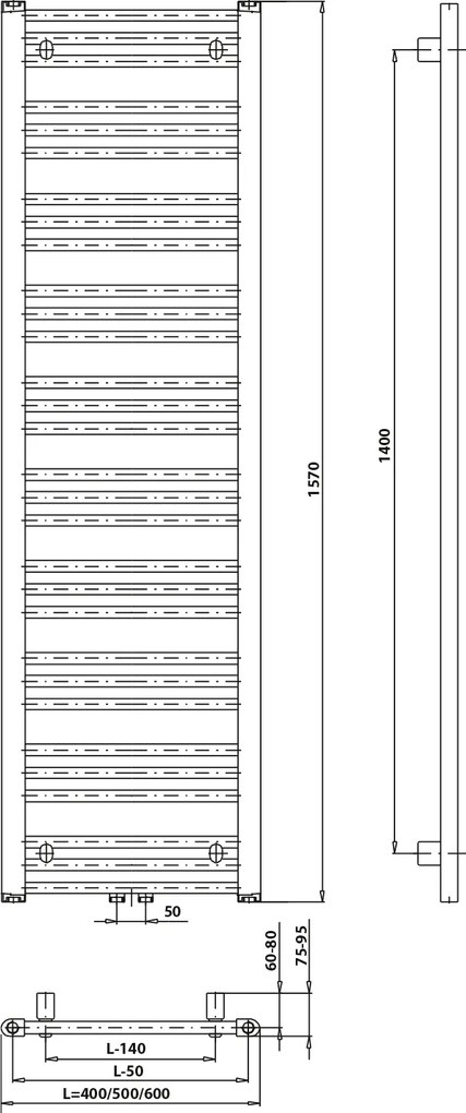 Bruckner Bruckner, ALBRECHT topné těleso 400x1570mm, středové připojení, chrom, 600.113.1