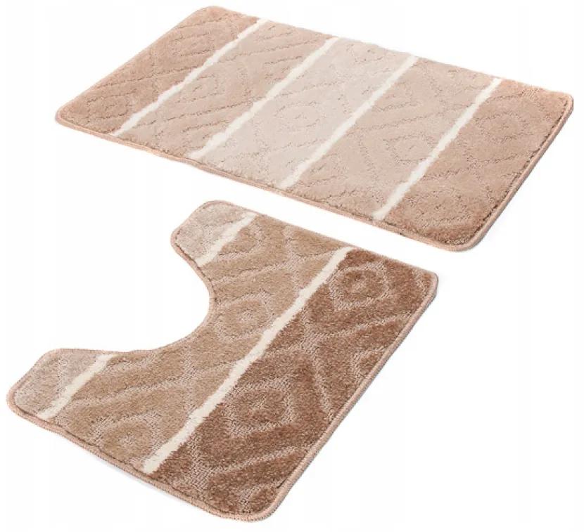 Koupelnové kusové koberečky geometrický vzor 2 kusy 50x80/40x50cm béžový