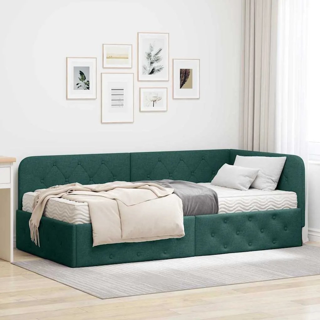 Rohový rám postele Tmavě zelená 90 x 190 cm textil 3394041