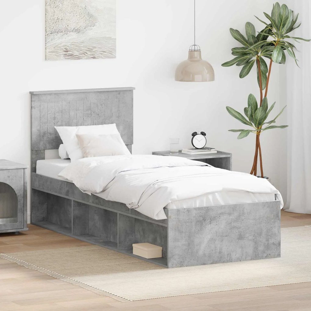 Rám postele Betonově šedá 75 x 190 cm Masivní borové dřevo 3410666