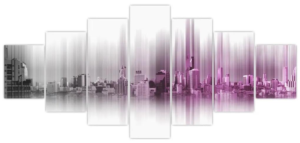 Obraz - Panorama města, růžovo-šedé (210x100 cm)