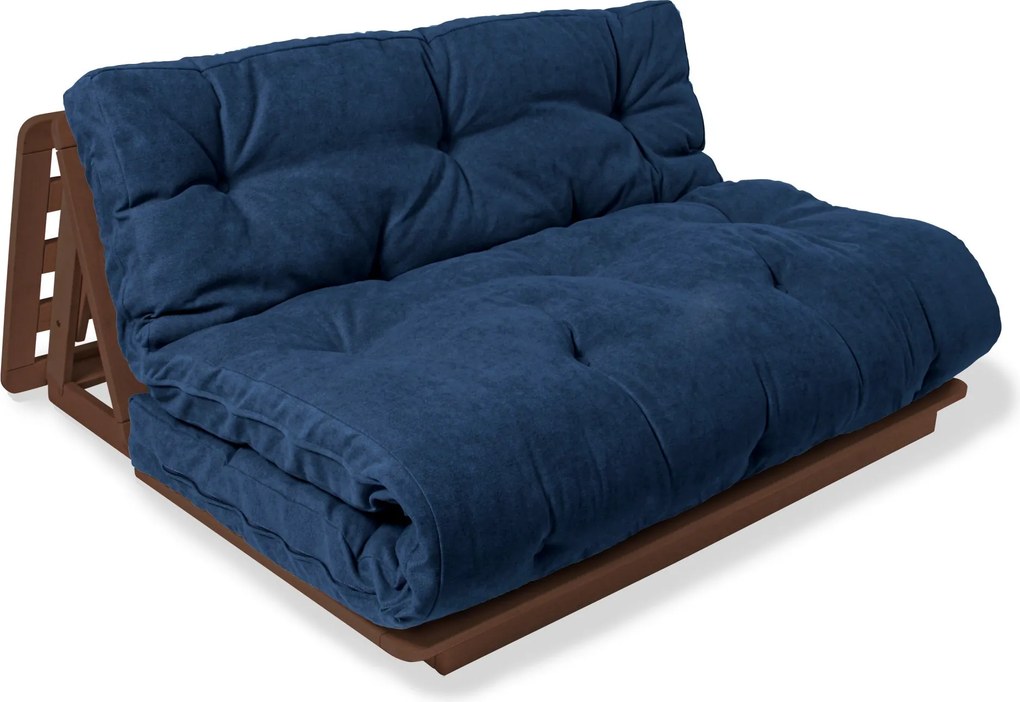 Marior Home Rozkládací futonové křeslo / pohovka Layti - 140 cm / Modrá / Ořech olejovaný