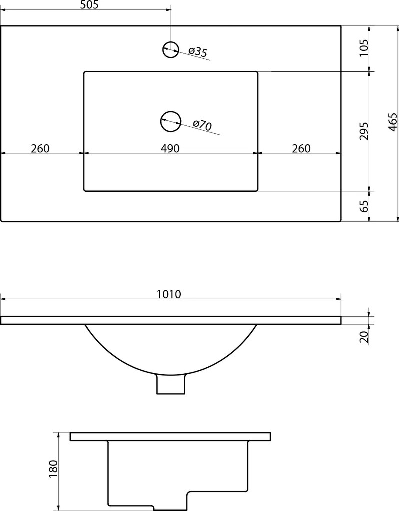 Sapho Slim keramické umyvadlo 100 x 46 cm nábytkové s otvorem pro baterii bílá 1601-100