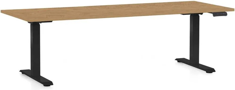 Výškově nastavitelný stůl OfficeTech C, 200 x 80 cm, černá podnož, dub kamenný
