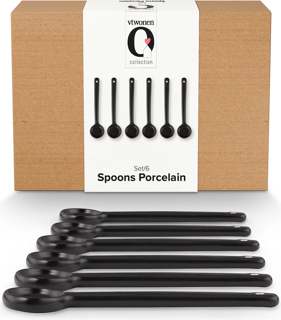 vtwonen Matt Black set 6 porcelánových lžiček, černý (Čajové lžičky)