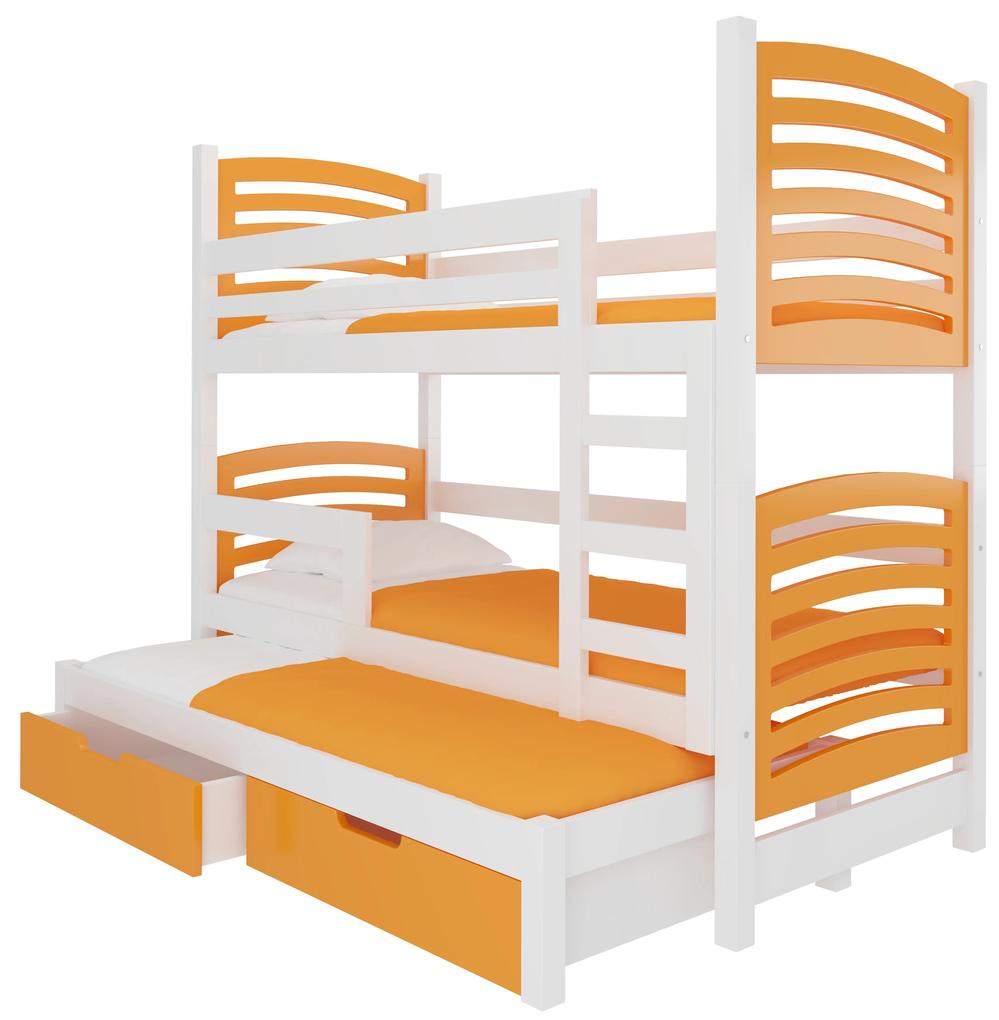 Patrová postel pro tři osoby s matracemi SORIA Hlavní barva: Pine, Další barva: Modrá