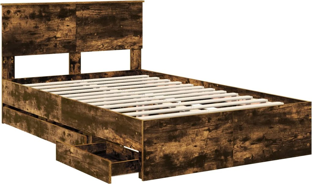 Rám postele s čelo Kouřový dub 120 x 200 cm Inženýrské dřevo 3408009