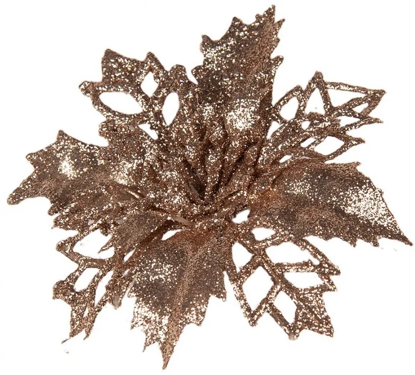 Měděná třpytivá umělá dekorace vánoční hvězda Poinsettia - Ø 9*2 cm