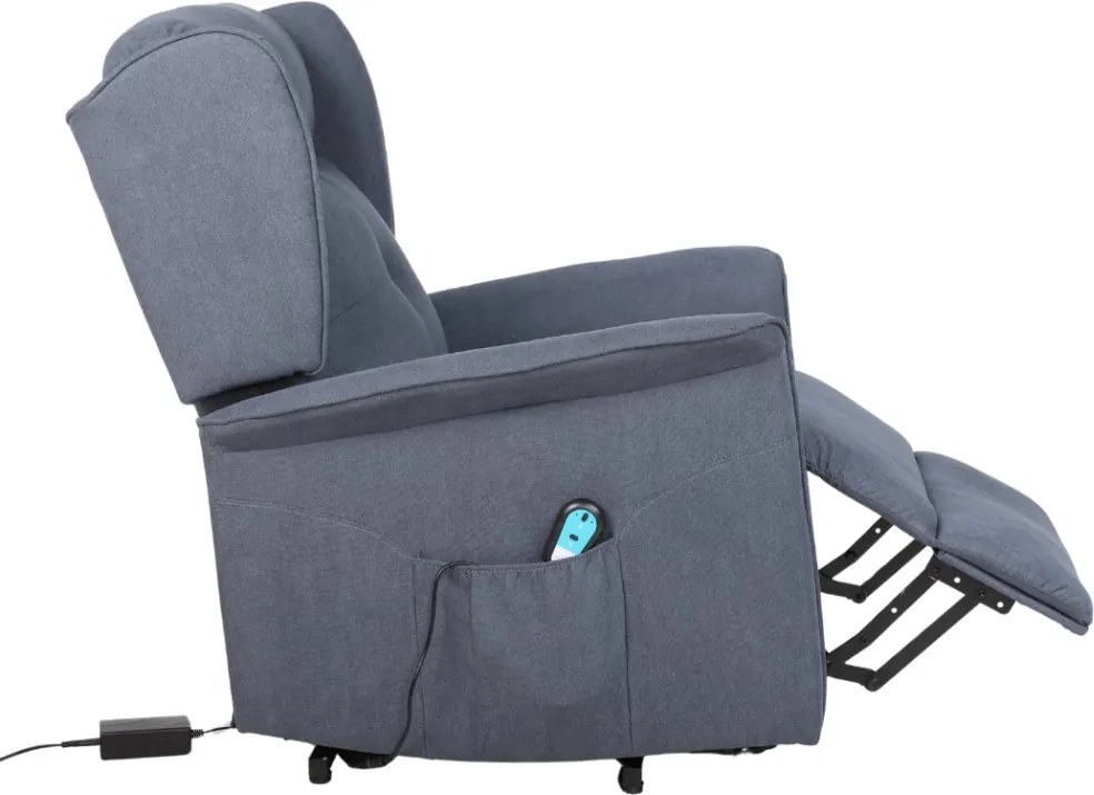 TV křeslo ušák RELIA s elektrickým polohováním — látka, šedá, nosnost 130 kg