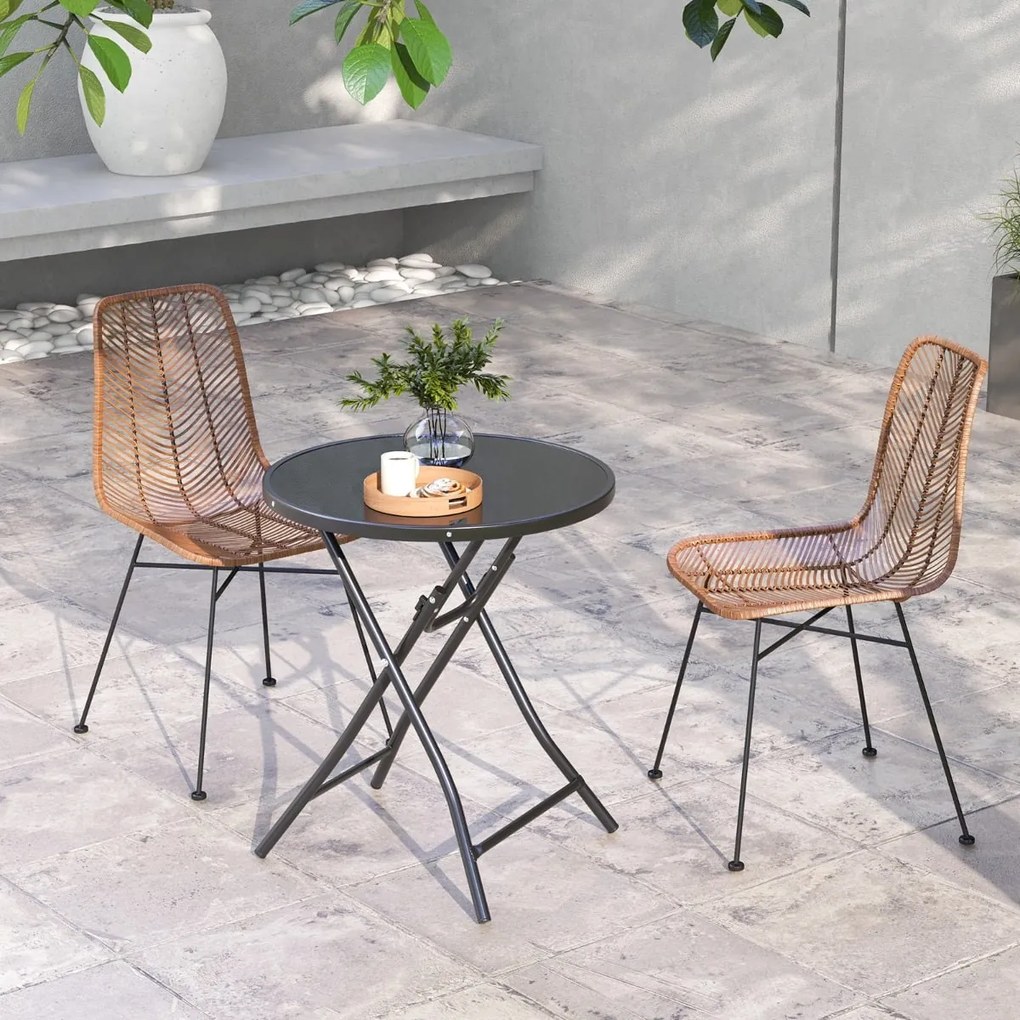 Costway Kulatý bistro stůl Ø 59 cm s deskou z tvrzeného skla a robustním kovovým