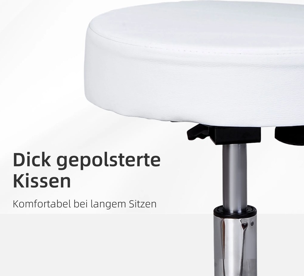 HOMCOM Pracovní stolička Rolovací stolička Otočná stolička s nastavitelnou výškou a opěradlem pro kancelář, bílá Φ35 x H72-84 cm