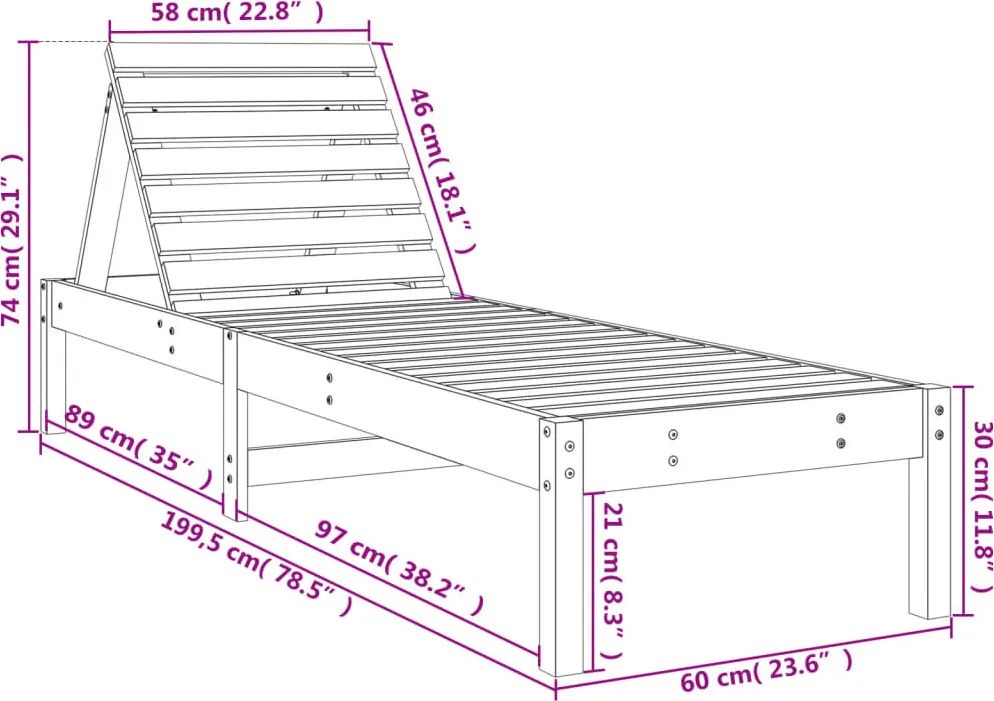 vidaXL Zahradní lehátko bílé 199,5 x 60 x 74 cm masivní borové dřevo [825069] Barva: Šedá borovice