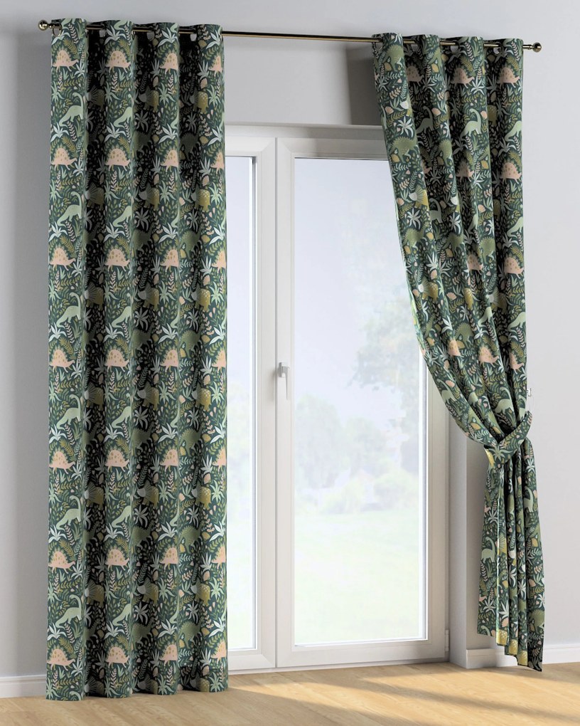 Závěs na kroužcích barva zelená látka vzorované