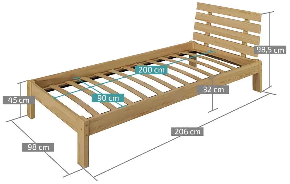 Postel PARIS zvýšená 90 x 200 cm, ořech Rošt: Bez roštu, Matrace: Matrace Deluxe 10 cm