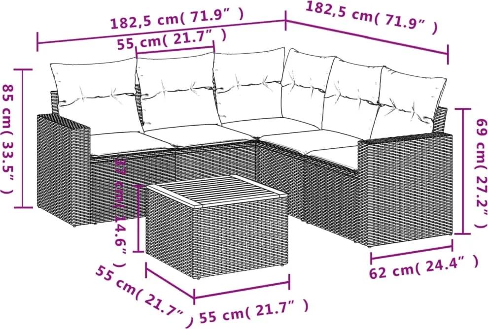 vidaXL 6dílná zahradní sedací souprava s poduškami polyratan [3256452] Barva: Černá a krémová
