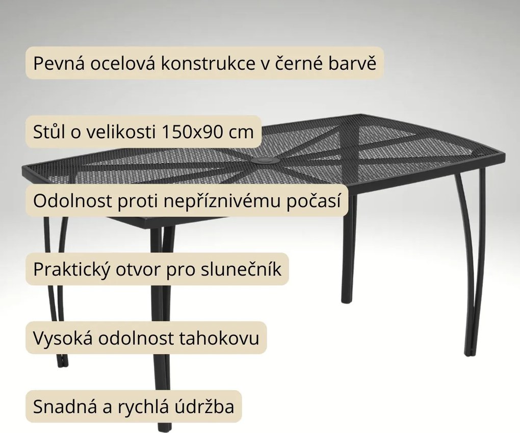Vikio Zahradní kovový stůl 150x90cm V125C černá