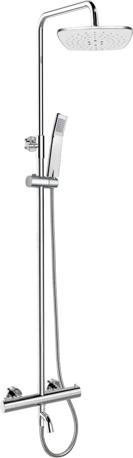 Mereo Mereo, Termostatická nástěnná vanová baterie s hadicí, ruční a talířovou hranatou sprchou 225x225mm, CB60101TSB