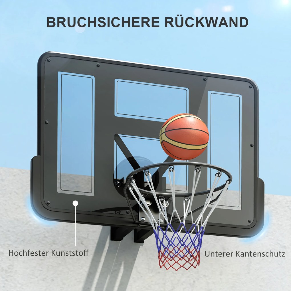 SPORTNOW basketbalový koš s deskou pro venkovní a vnitřní použití, basketbalová deska s ocelovou obroučkou Ø45 cm a sítí, montáž na zeď, basketbalová…