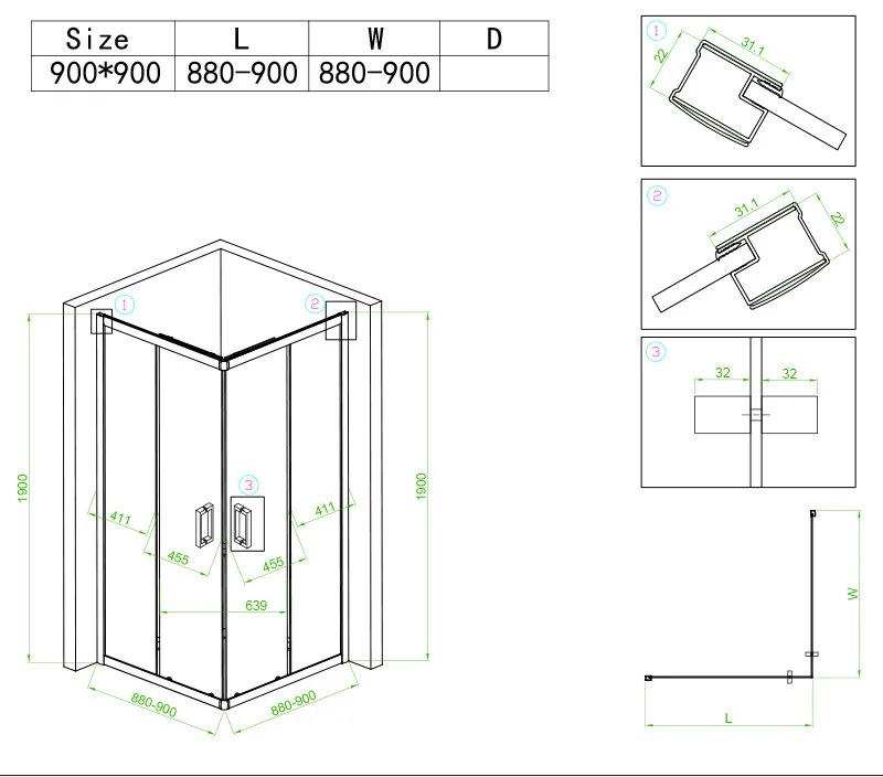 BPS-koupelny Čtvercový sprchový kout HYD-SK93B 90x90 bílá/transparent - bez vaničky