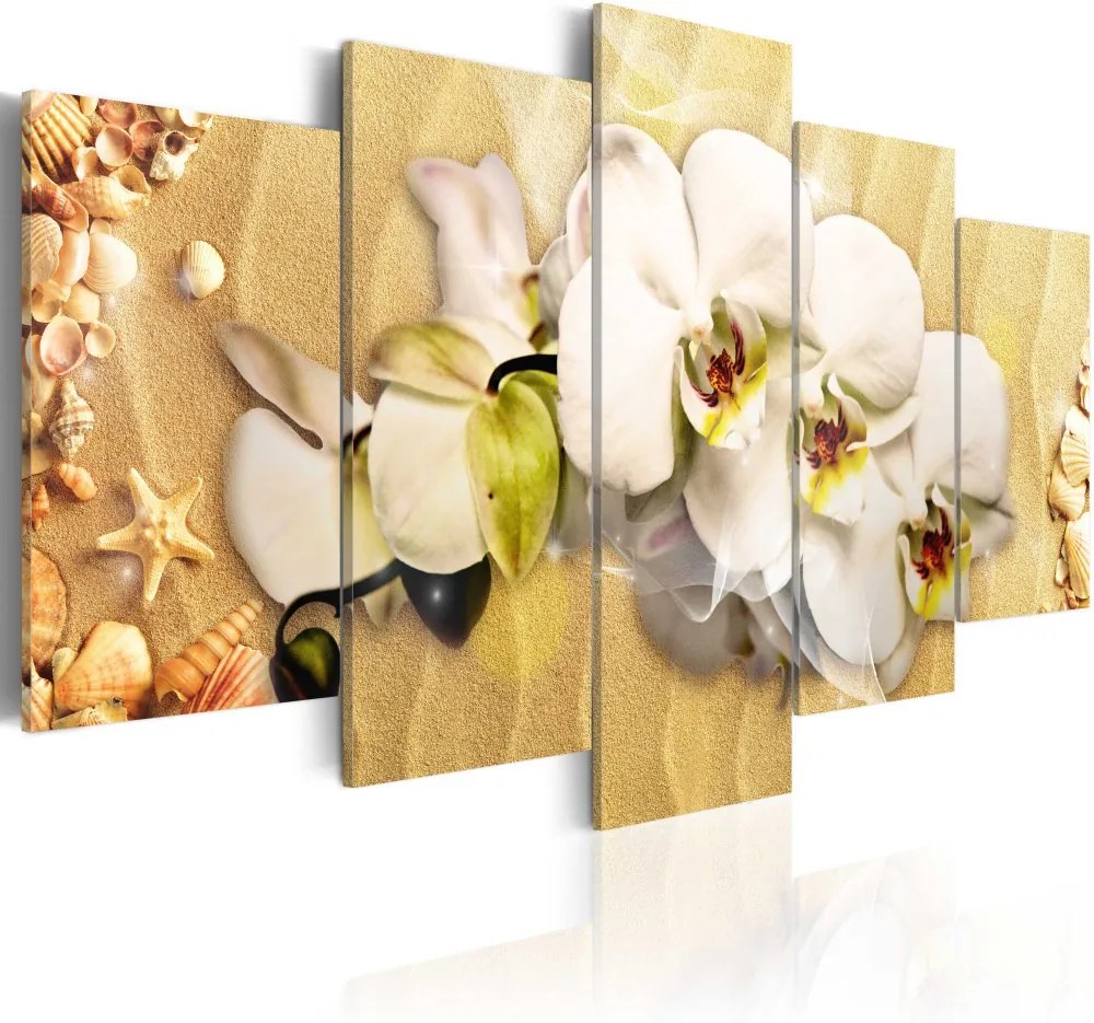 Obraz na plátně Bimago - Pláž a orchidea 200x100 cm