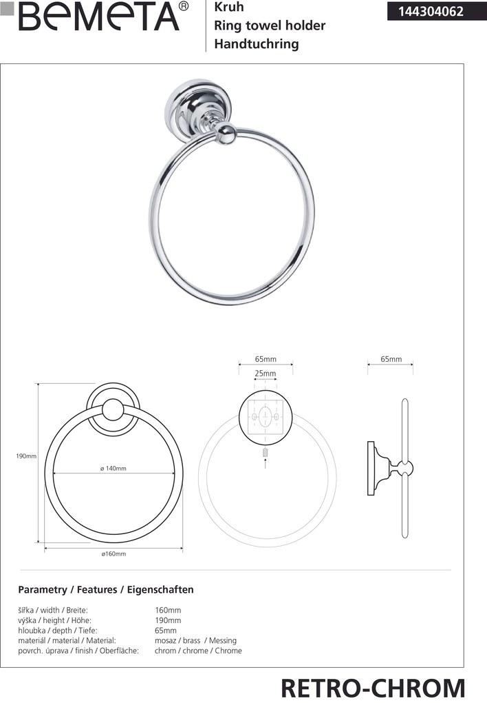 Bemeta Design RETRO chrom: Držák ručníků, kruhový - 144304062