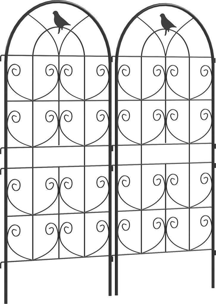Kovová mřížka sada 2 nerezových podpěr s ptačím vzorem pro popínavé rostliny 50x120 cm černá