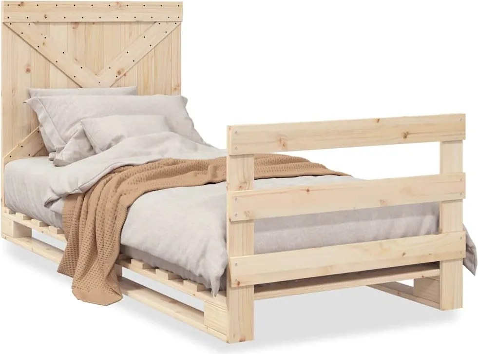 Rám postele s čelem 90 x 200 cm masivní borové dřevo 3281574
