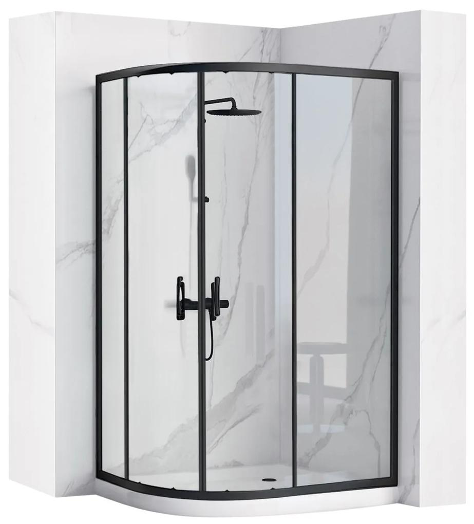 Asymetrický sprchový kout REA LOOK LEVÁ 80x100 cm, černý + sprchová vanička Look bílá