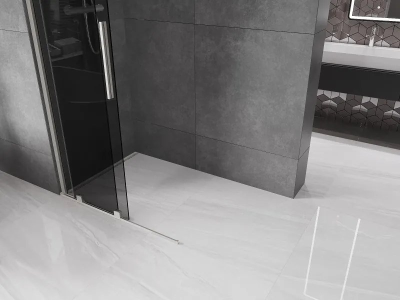 Mexen Velar, sprchová zástěna s posuvnými dveřmi Walk-in 120 x 200 cm, 8mm šedé sklo, broušená ocel, 871-120-000-43-97