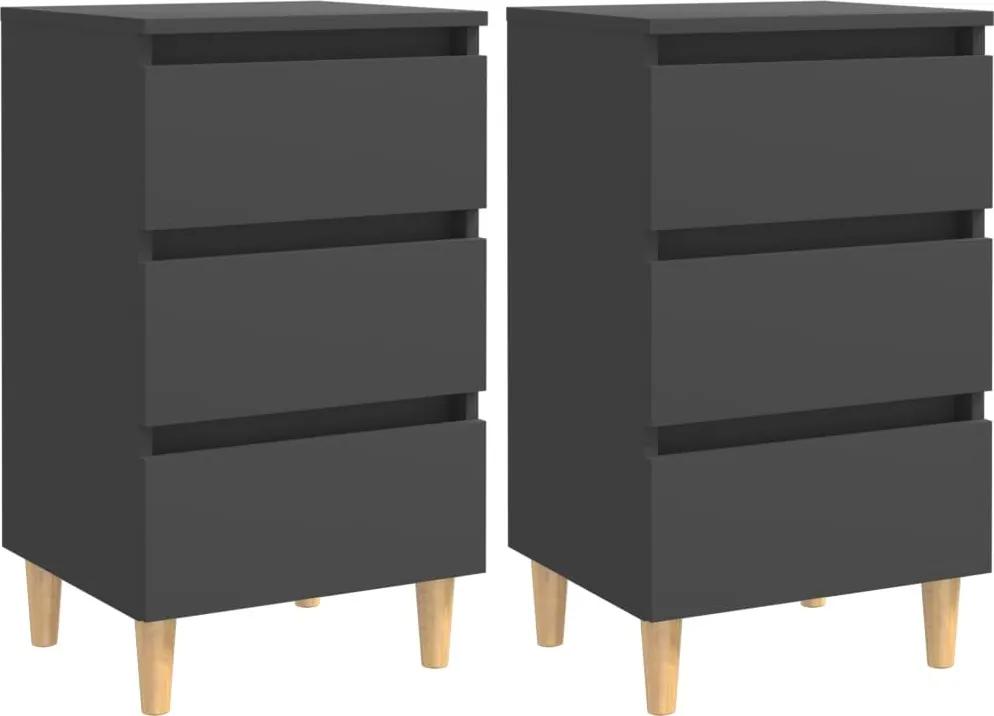vidaXL Noční stolky s dřevěnými nohami 2 ks 40 x 35 x 69 cm [805888] Barva: bílá s vysokým leskem