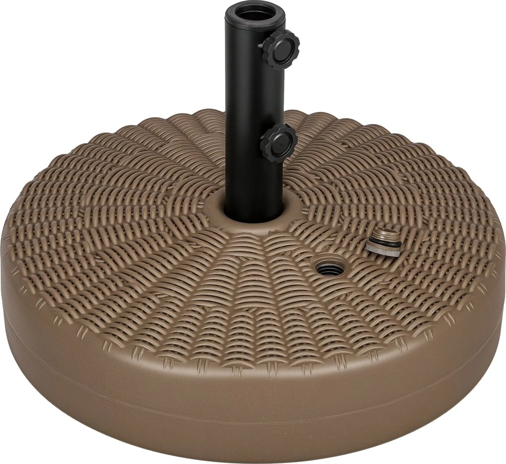 Základna slunečníku Outsunny s integrovanými rukojeťmi, stojan z HDPE a oceli se bočním výpustěm, pro tyče slunečníků Ø38/48 mm, Ø51x36 cm, hnědá a če