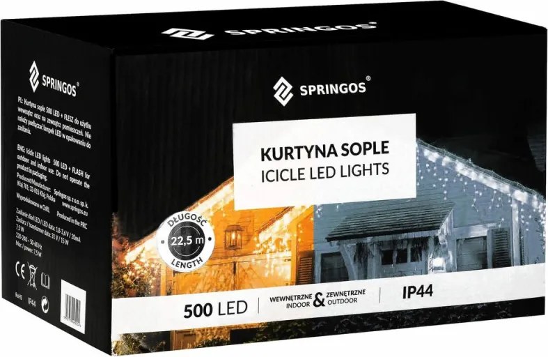 LED krápníky - 22,5m, 500LED, 8 funkcí, ovladač, časovač, IP44, duální bílá