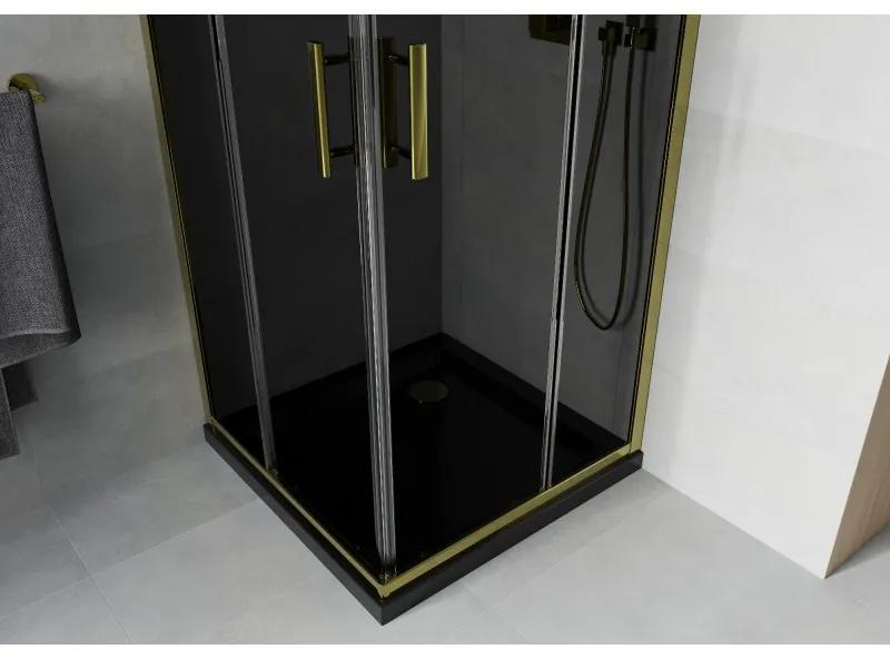 Mexen Rio čtvercový sprchový kout 80 x 80 cm, Grafitově černá, Zlatá + sprchová vanička Flat, Černá- 860-080-080-50-40-4070G