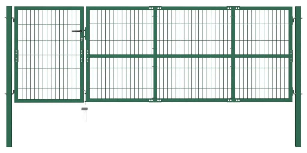 Zahradní plotová branka se sloupky 350 x 100 cm ocelově zelená 142569