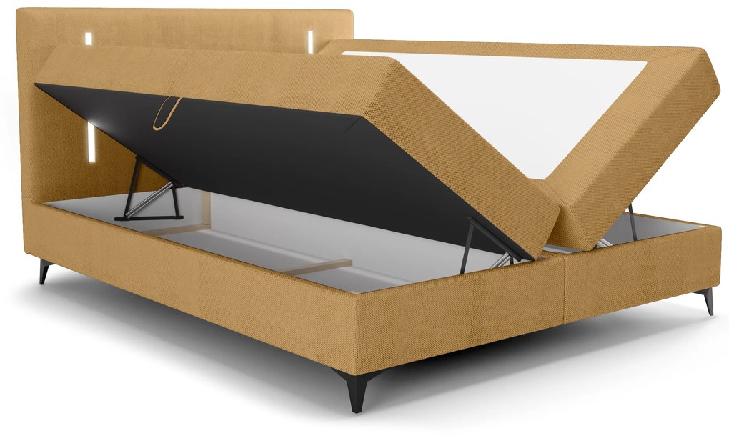 Jednolůžková postel 120 cm Ortega Comfort (hořčicová) (s roštem a matrací, s úl. prostorem) (s LED osvětlením). 1082705