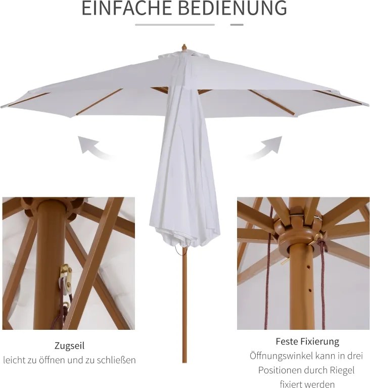 Slunečník Ø 300 cm, jedlové dřevo/bambus/polyester, UV a voděodolný, krémově bílý 01-0244