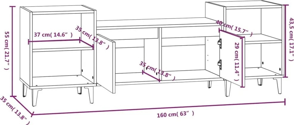 vidaXL TV skříňka 160 x 35 x 55 cm kompozitní dřevo [821197] Barva: Bílá