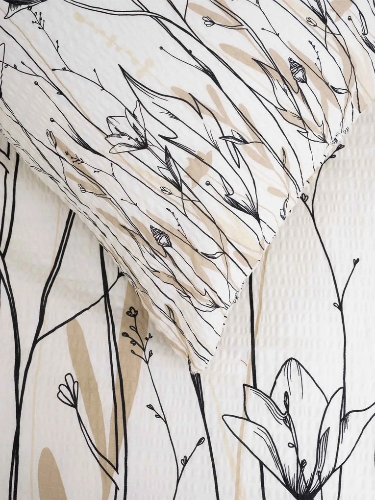 MK Lůžkoviny Prodloužené krepové povlečení Renforcé - Aneta béžová 140 × 220 cm, 70 x 90 cm