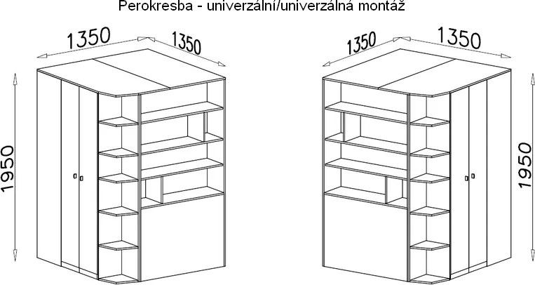 Rohová šatní skříň Tablo, šedá/enigma