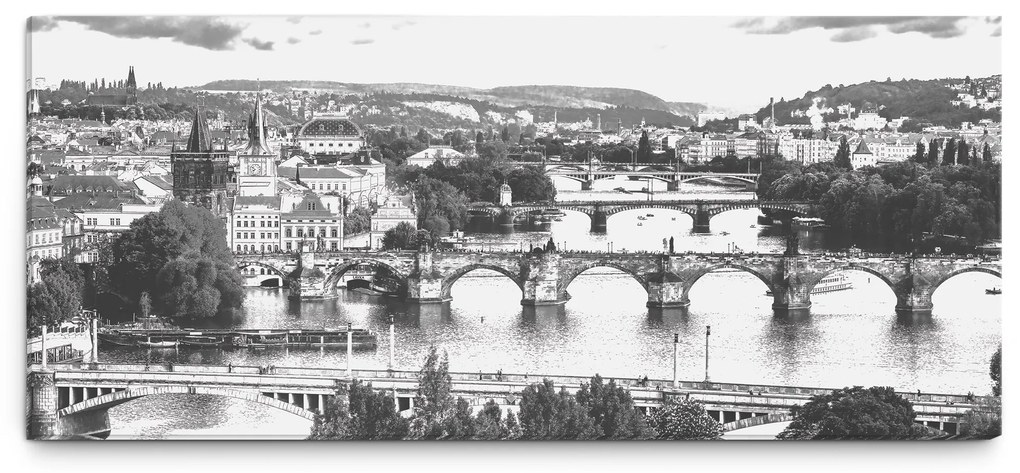 Malvis ® Obraz Praha tužkou Velikost (šířka x výška): čtyřdílné panorama - 140x35 cm