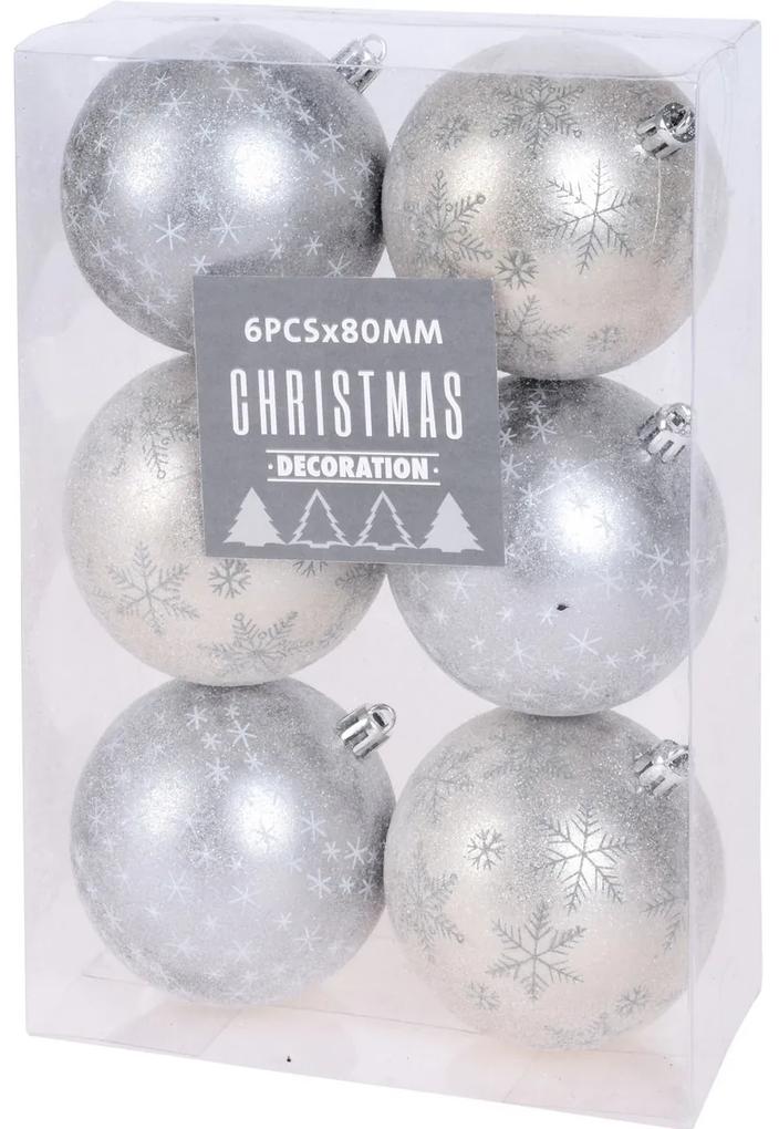 Sada vánočních ozdob Pachino stříbrná, 6 ks, pr. 8 cm