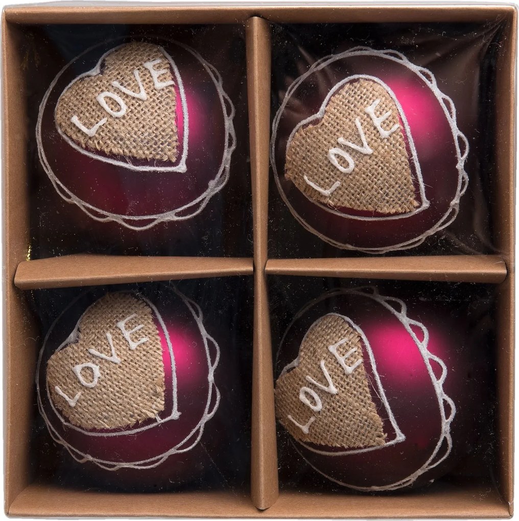 Vánoční ozdoba Love - Ø 8 cm - sada 4ks