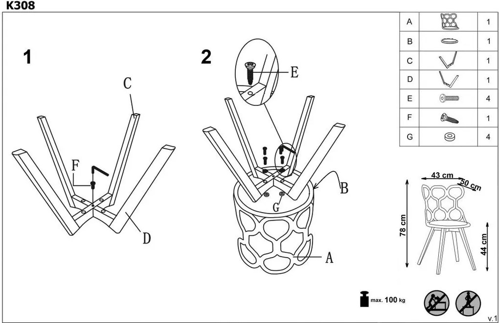 K308 židle bílá / šedá
