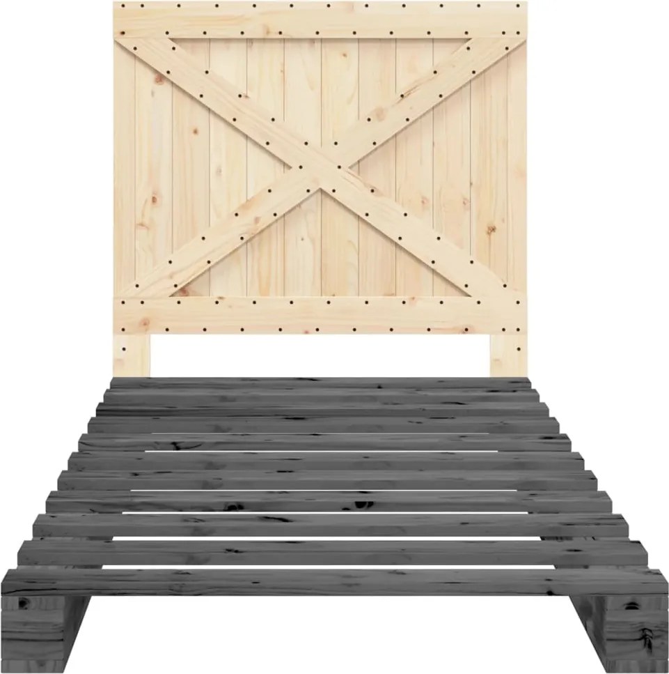 Rám postele s čelem šedý 100 x 200 cm masivní borové dřevo 3281581