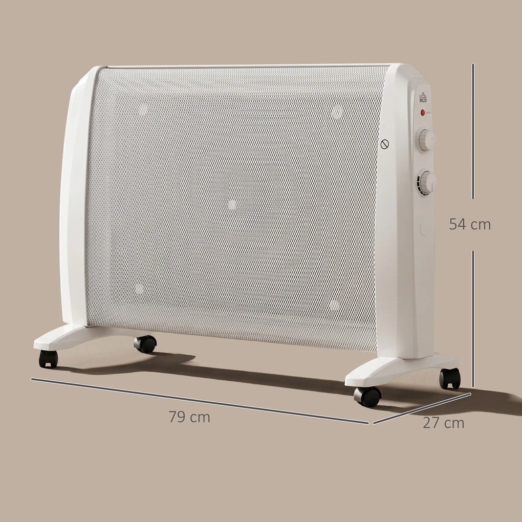 HOMCOM Mika topidlo 1000W/2000W s nastavitelným termostatem, 4 kolečka, 15-20 m², bílá