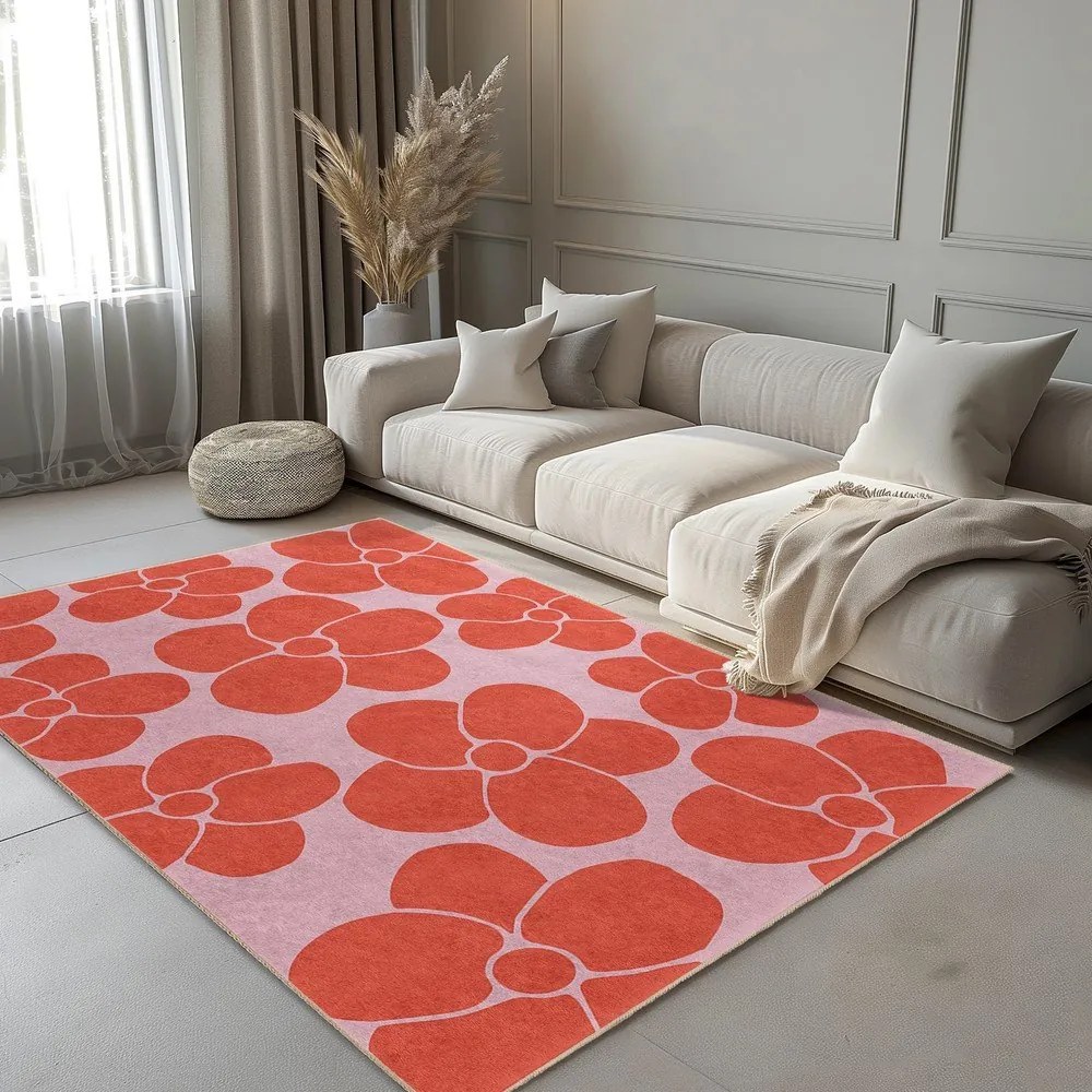 Červený/růžový pratelný běhoun 60x230 cm Poppy Fields – Mila Home