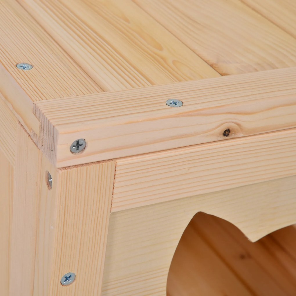 Kočičí domeček PawHut s houpací sítí a sisalovým kmenem, box pro kočky z jedlového dřeva, přírodní 70x35x60cm pro milovníky koček | Aosom.de