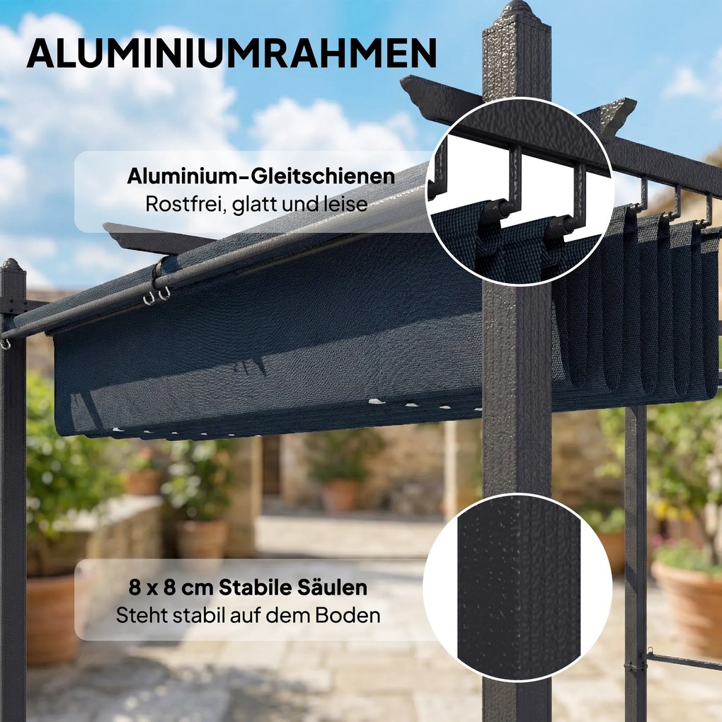 Pergola 3 x 4 m s posuvnou střechou, automaticky zatahovací rolety, hliníkový rám UV50+