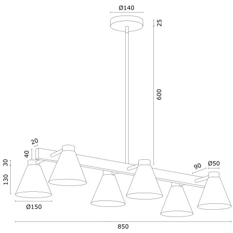 Argon 2552 - Lustr na tyči AVALONE 6xE27/15W/230V černá/zlatá