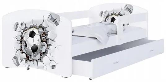 Dětská postel LUKI se šuplíkem BÍLÁ 160x80 vzor FOTBAL 2